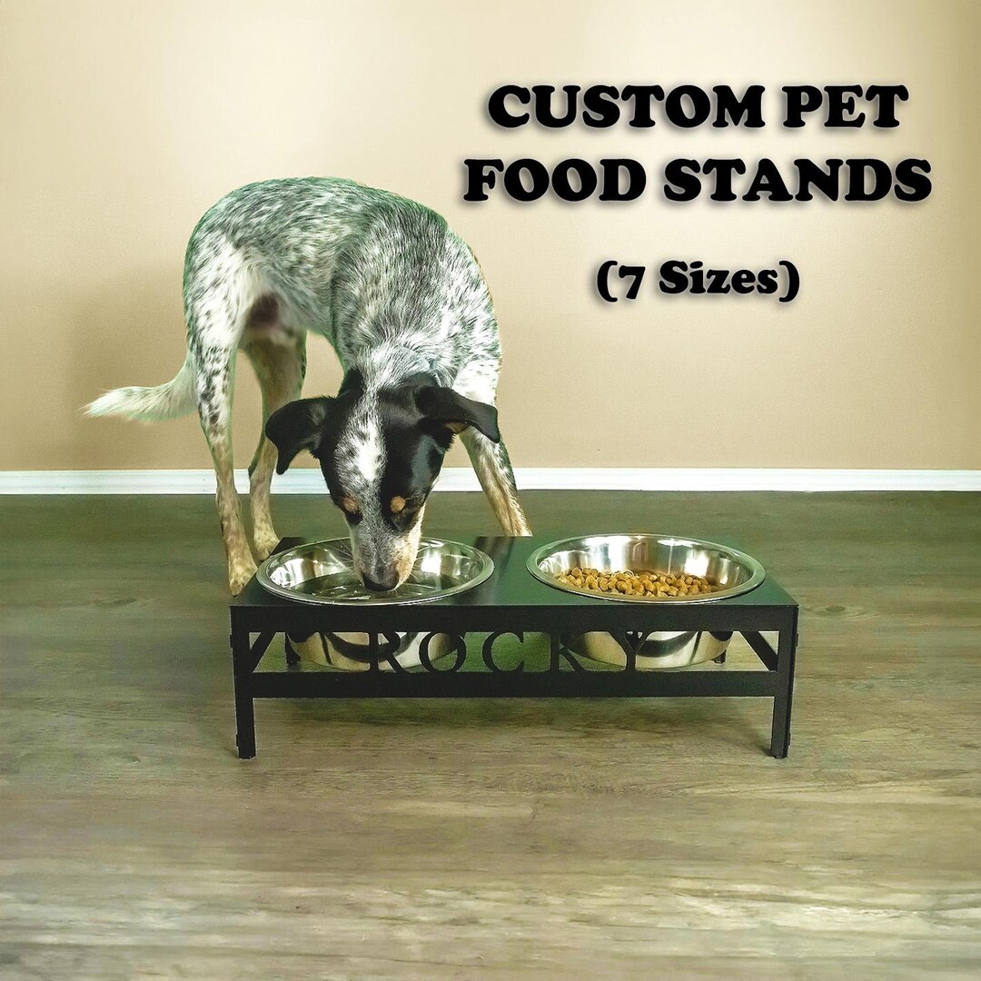 Personalized Steel Raised Pet Food Stand: Dog Bowl Holder With Bowls ...