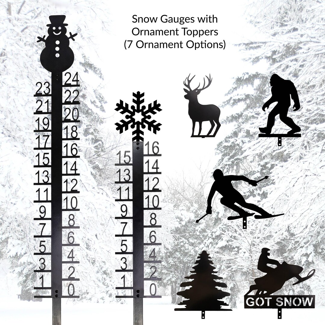 Steel Snow Gauge With Ornament Topper, 14-gauge Metal Winter Snow Ruler ...