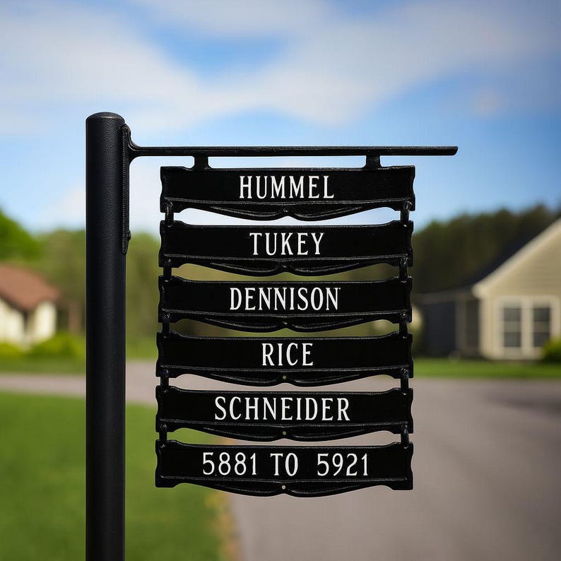Custom Cast Aluminum Stacked Signs: Double Sided Hanging Address Plaque ...