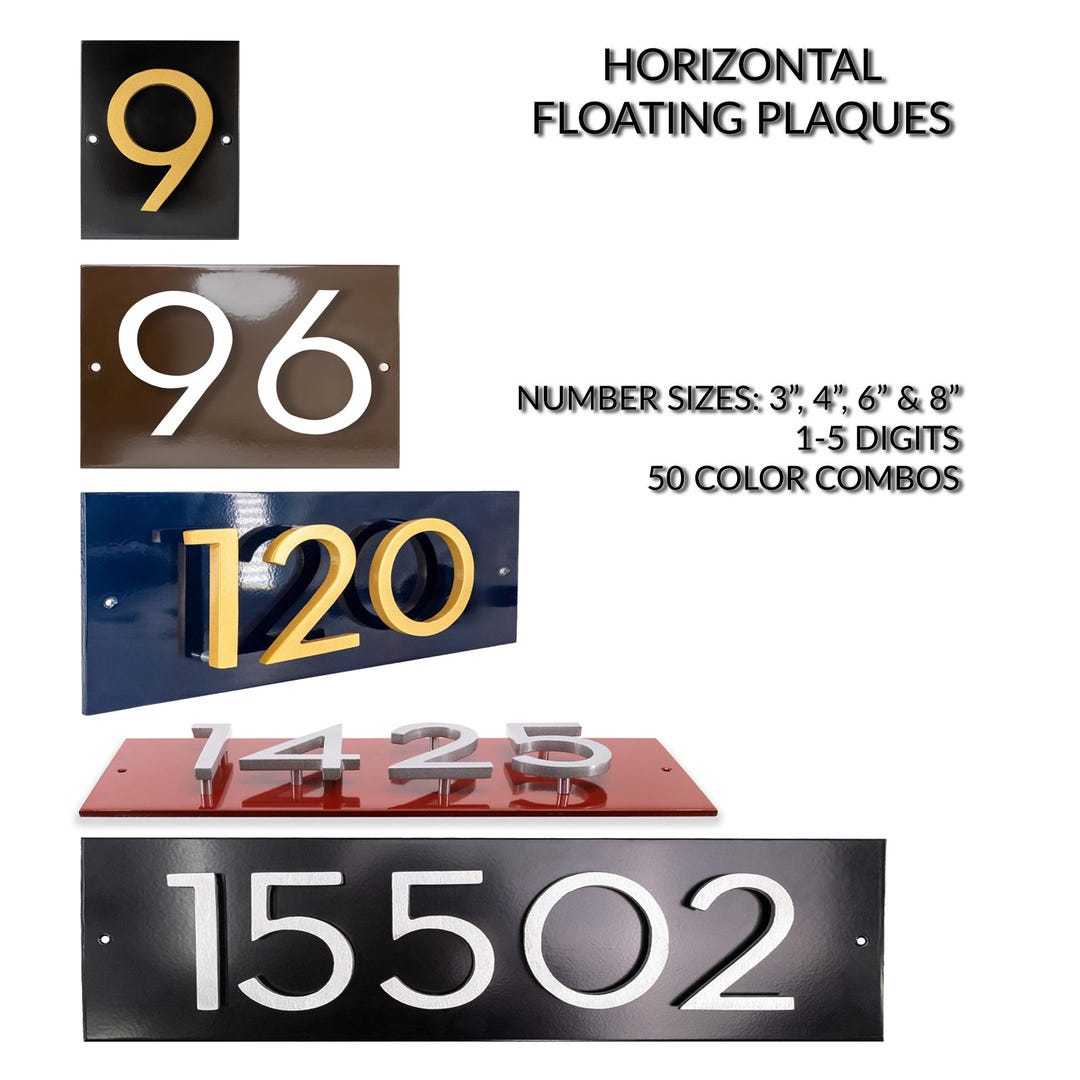 Personalized Horizontal Floating Modern Address Plaques - 1-5 Digits ...