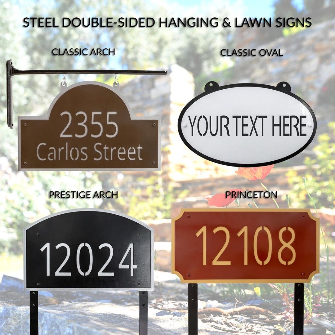 Custom Steel Double Sided Hanging & Lawn Address Signs - 4 Styles ...