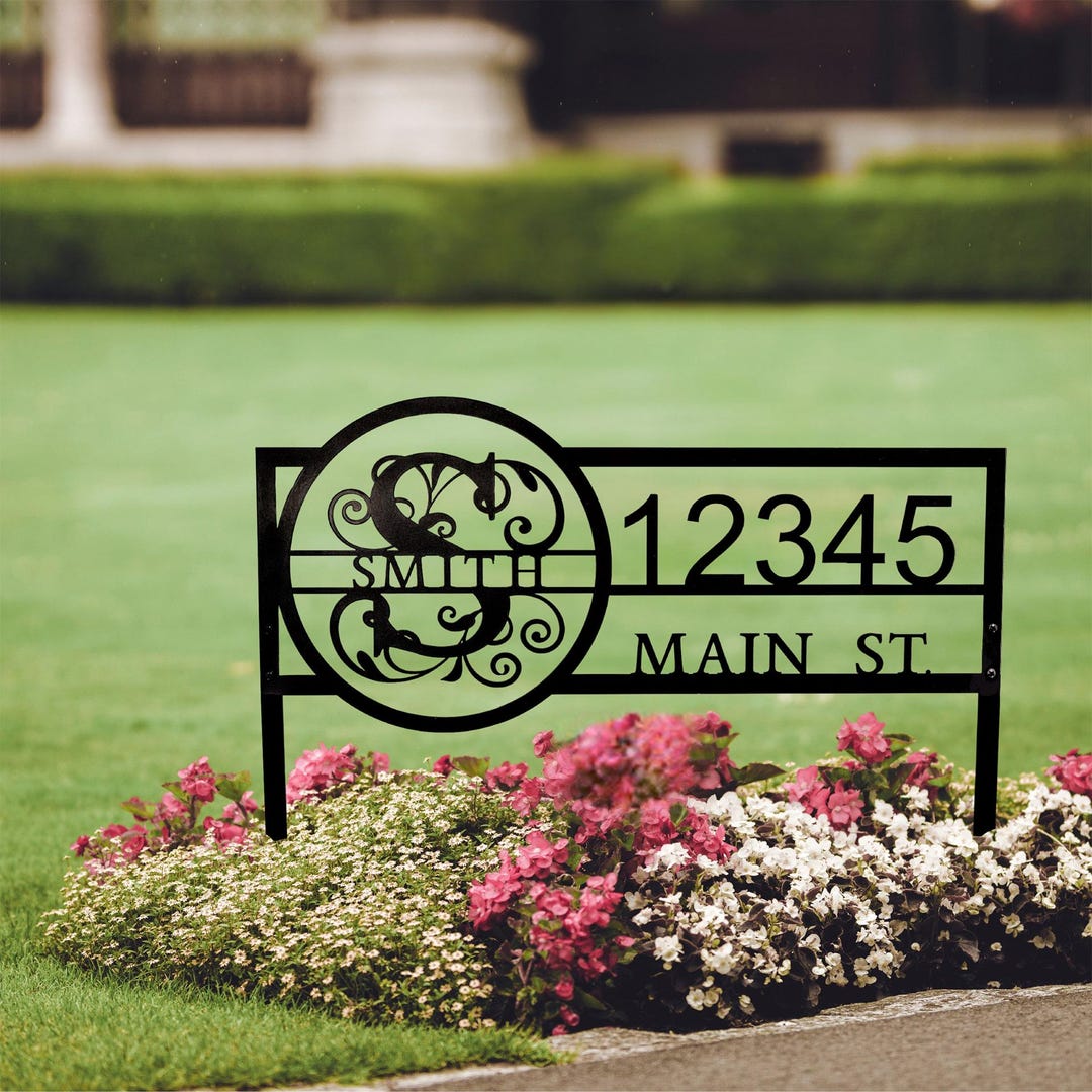 Steel Address Sign With Monogram, Personalized Metal WALL or LAWN House ...