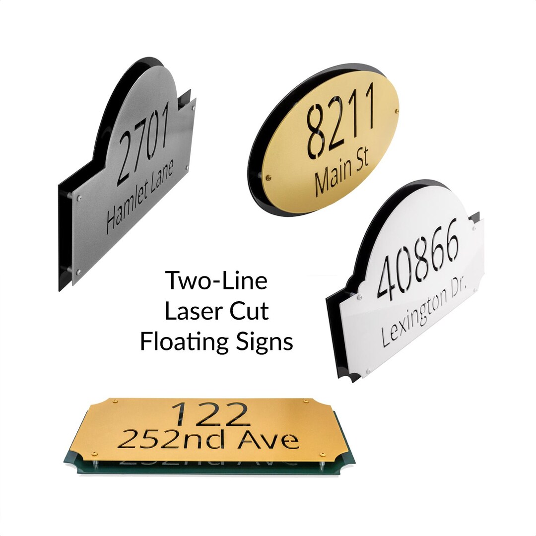 Steel Personalized Floating Two-line Address Plaques, 4 Wall Mount ...