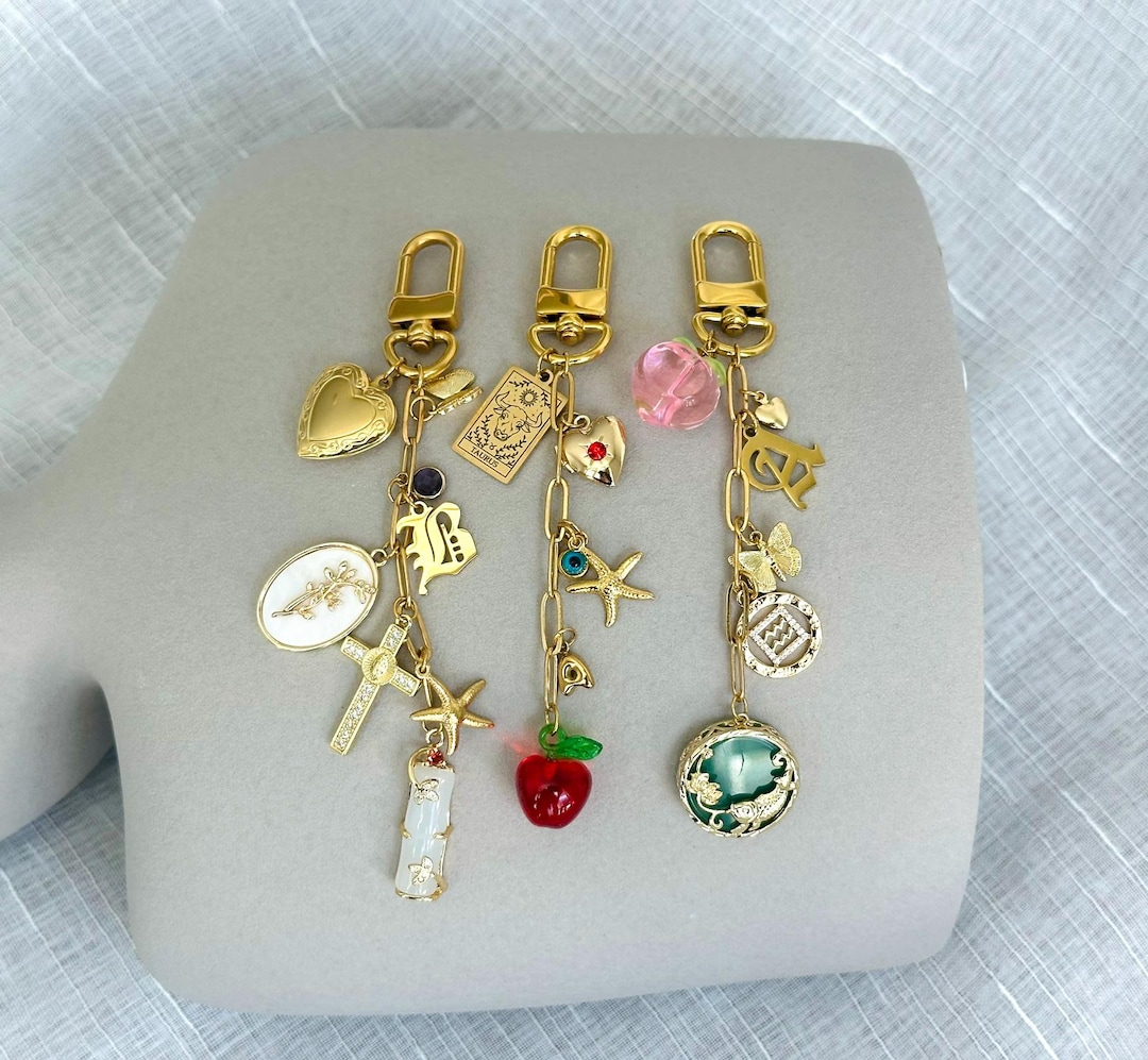 Personalized Handbag Keychain Accessory • Gold Initial & Birthstone ...