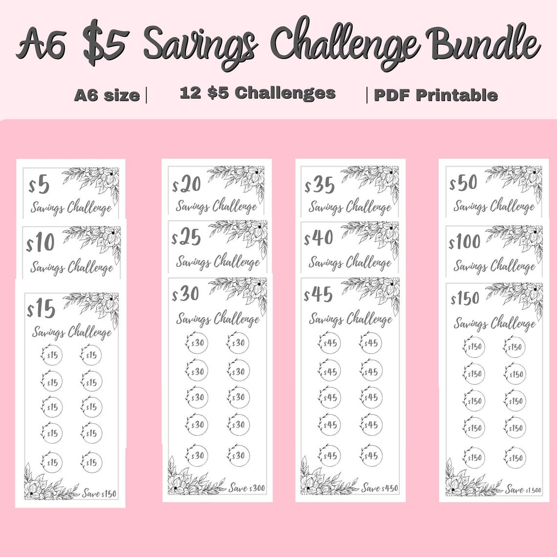 A6 Printable Five Dollar Savings Challenge, Low Income, Digital ...