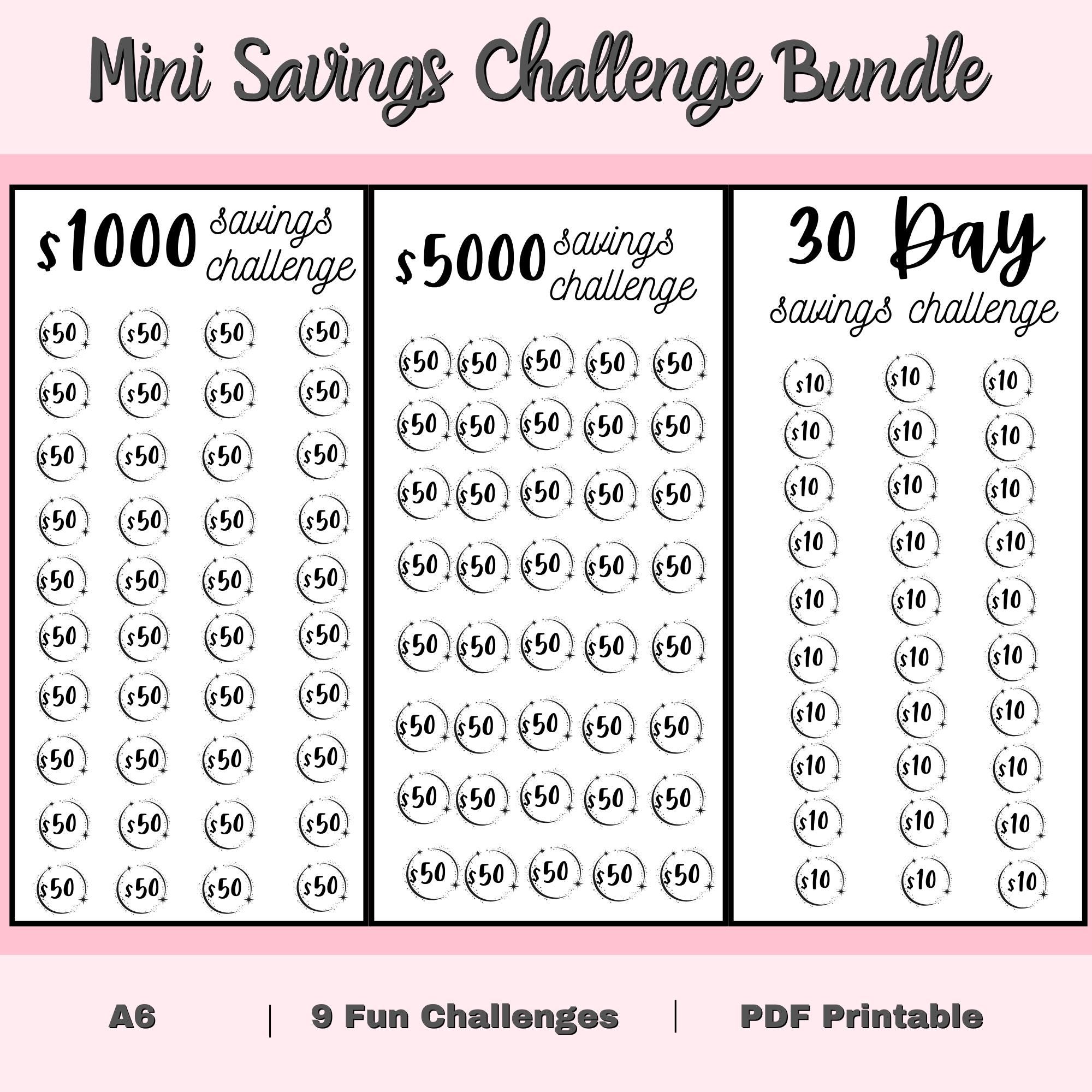A6 Mini Savings Challenge Bundle, Budget Bunder Trackers, Money Savings ...