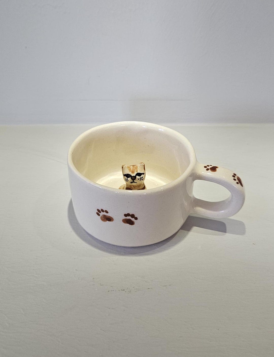 Ceramic Cat Mug With Figurine Minimalist Hand-painted Coffee Cup ...