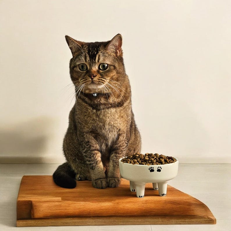 Handmade Elevated Ceramic Pet Bowl, Custom Cat & Dog Dish, Personalized ...
