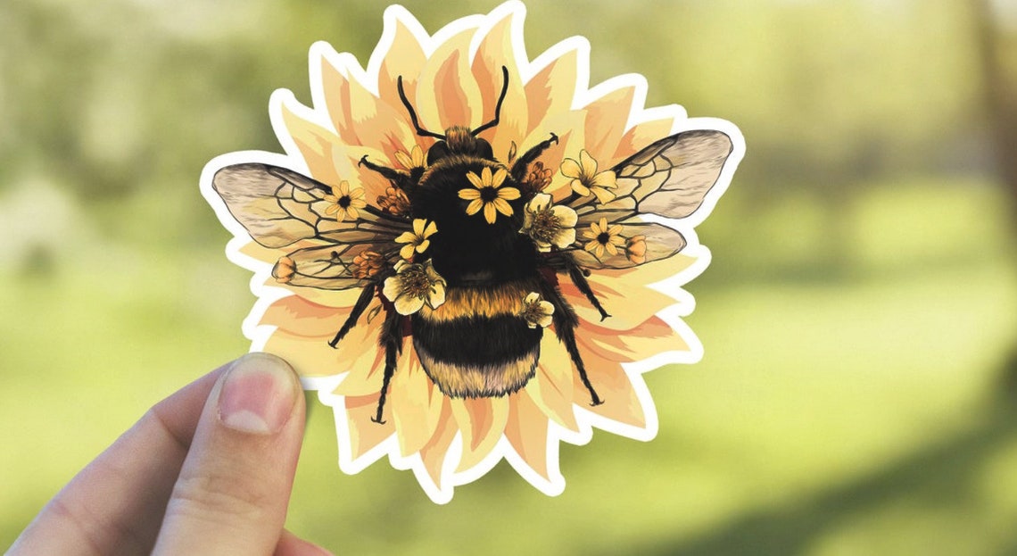 Bumblebee and Flowers Sticker Bee Vinyl Die Cut Decal - Etsy