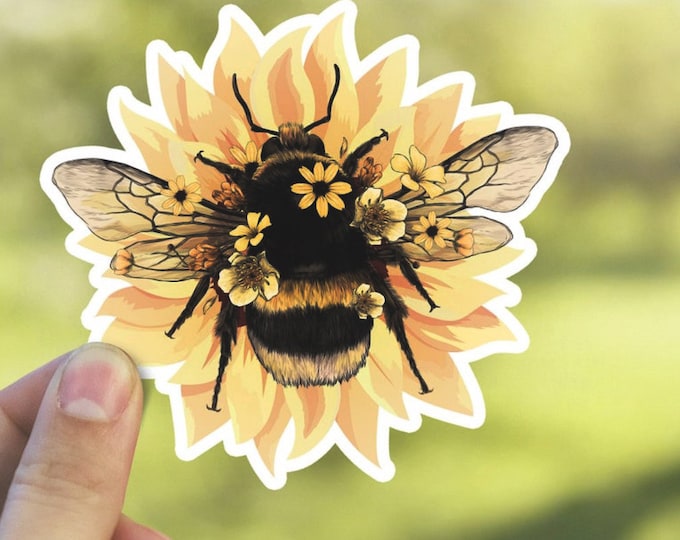 Bumblebee and Flowers Sticker | Bee Vinyl Die Cut Decal Sticker ...