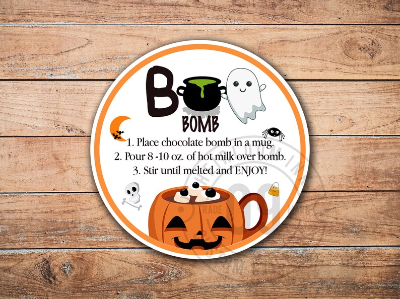 100 Labels | Boo Halloween Pumpkin Hot Chocolate Bomb Stickers | Hot ...