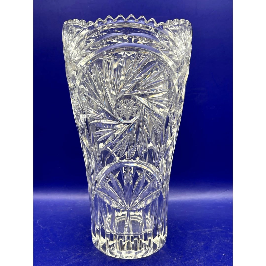 Vintage Lead Crystal Vase Pinwheel Etched Star Pattern Cut Glass ...