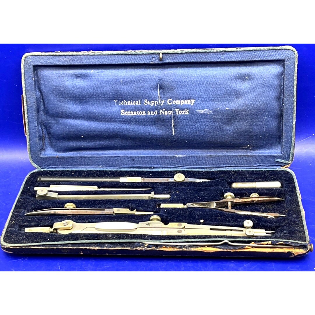 Technical Drawing Drafting Compass Set Leather Case German Made Vintage ...