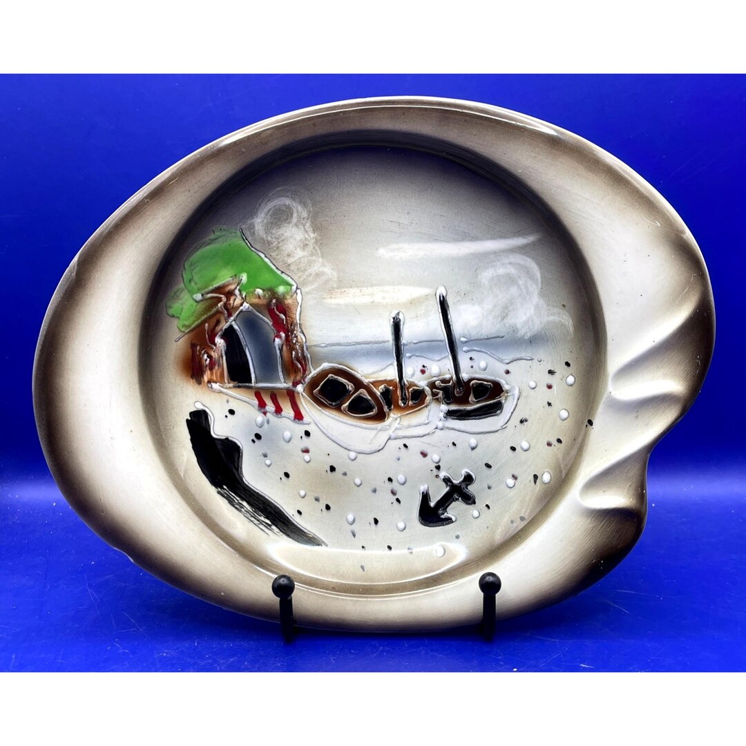 Vintage Ceramic Dish Ashtray Nautical Beach Scene Oval Hand-painted ...
