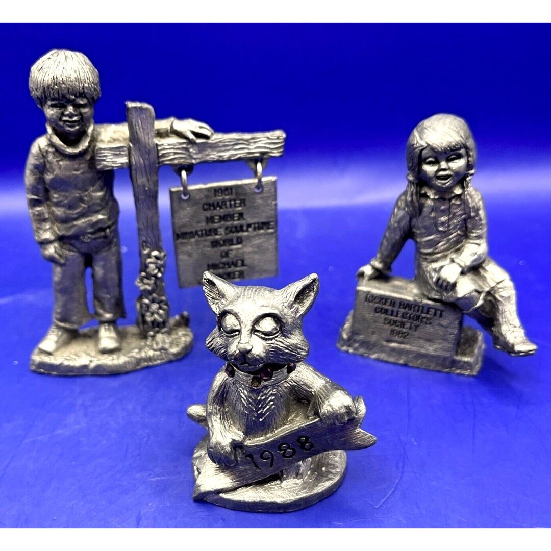 Michael Ricker Pewter Figurines Boy Girl Cat Mini Sculptures Vintage ...