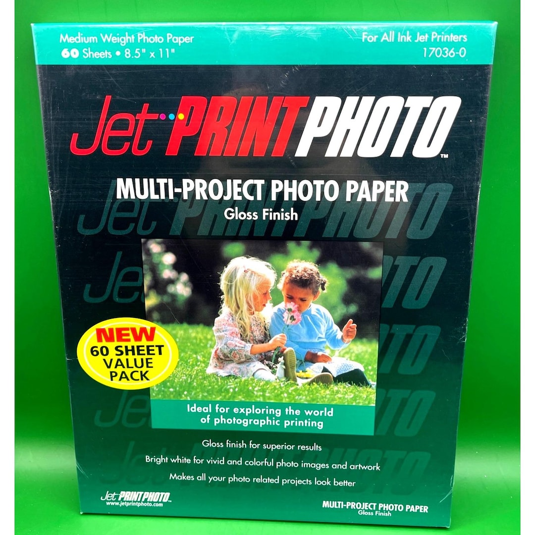 Jet Print Photo Paper 8.5" X 11" 60 Sheets Inkjet Printers White Gloss ...