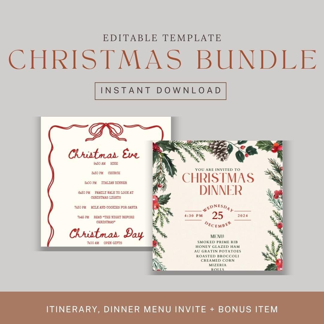 Christmas Dinner Template Holiday Menu Printable Design Digital ...