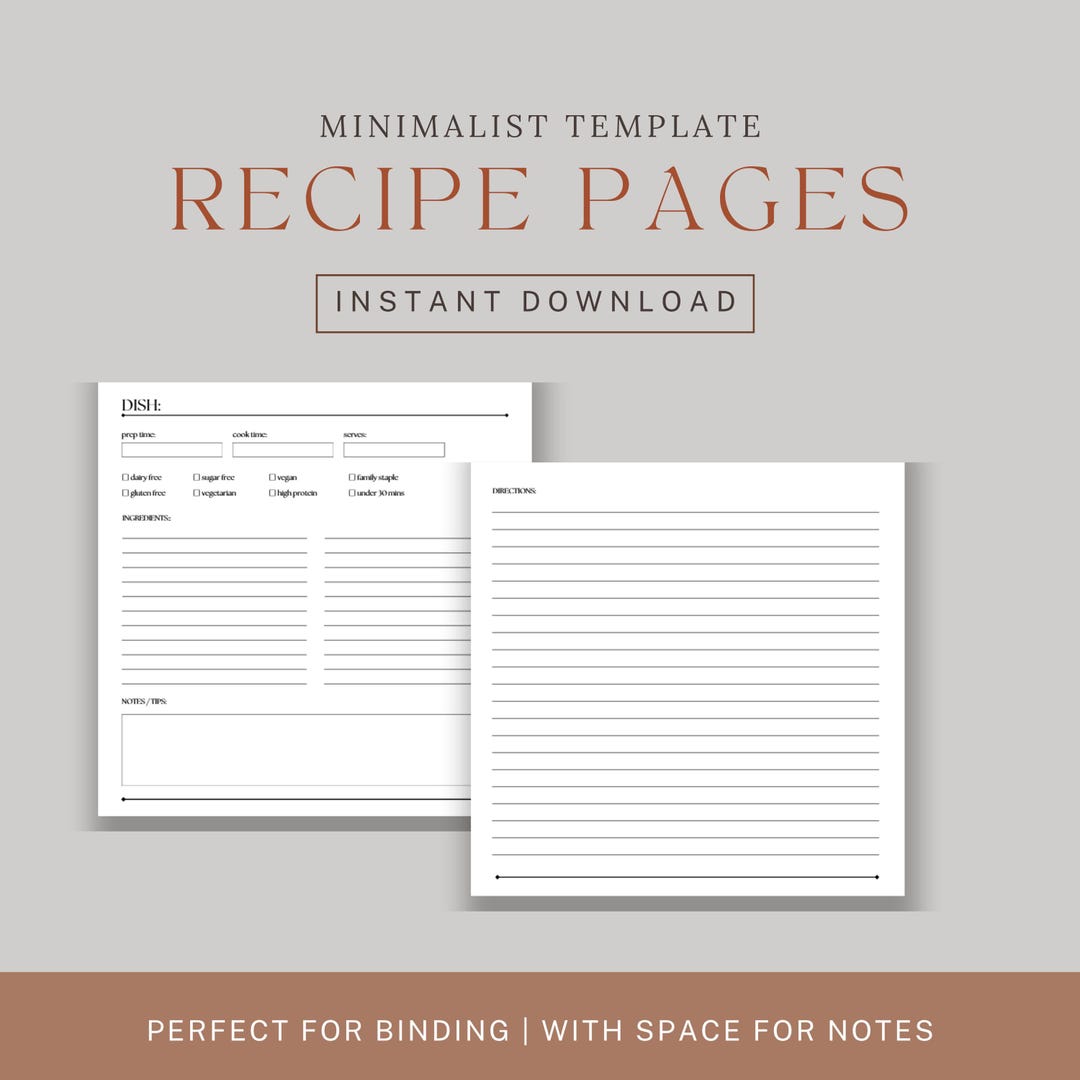 Printable Recipe Template Meal Planning Book Page Design Minimalist ...