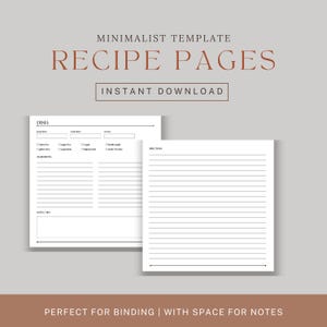 Printable Recipe Template Meal Planning Book Page Design Minimalist ...