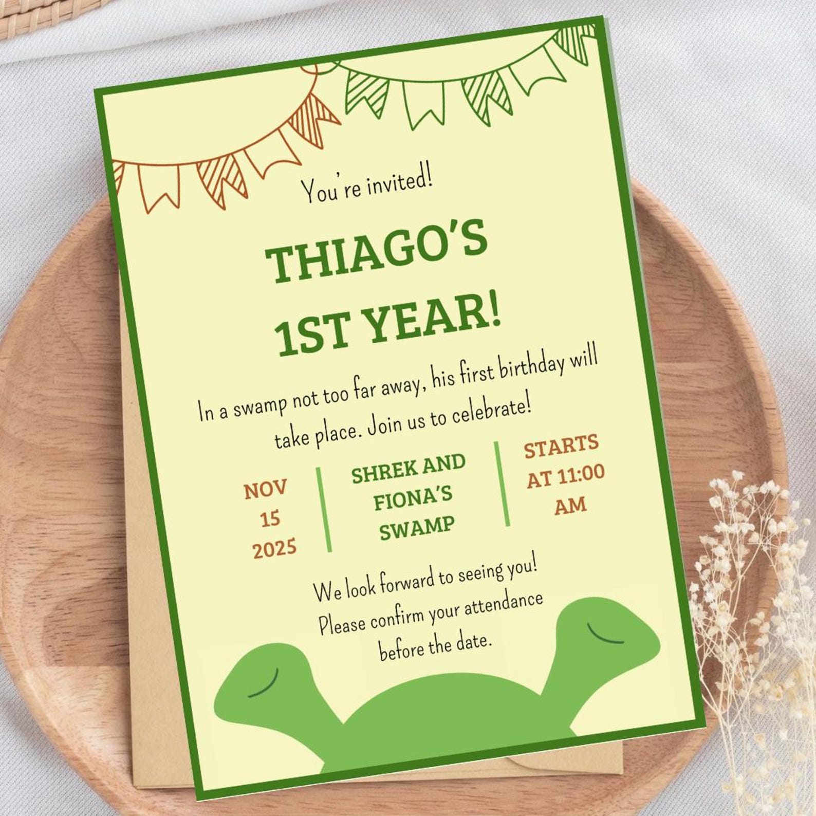 Shrek-themed 1st Birthday Invitation | Custom Printable Party Invite ...