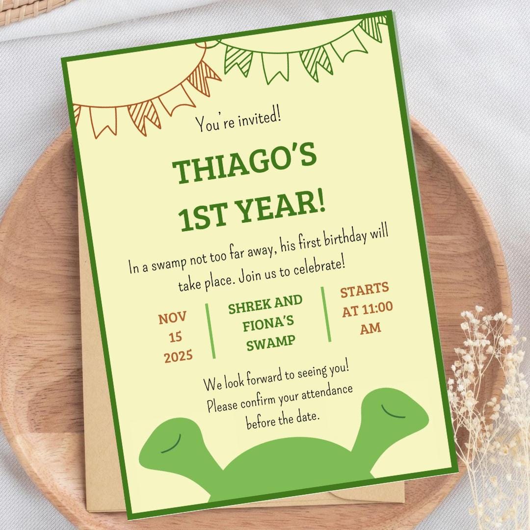 Shrek-themed 1st Birthday Invitation | Custom Printable Party Invite ...