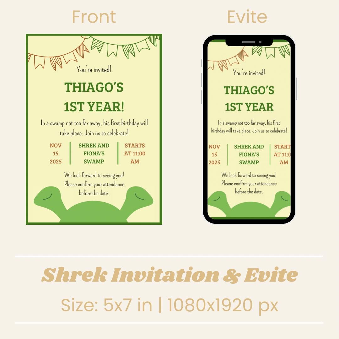 Shrek-themed 1st Birthday Invitation | Custom Printable Party Invite ...