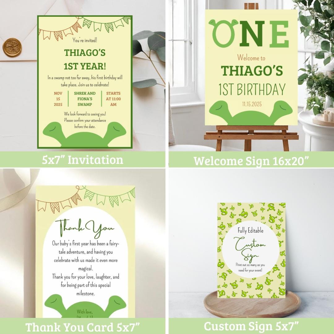 Shrek 1st Birthday Party Bundle | Printable Shrek Birthday Decorations ...