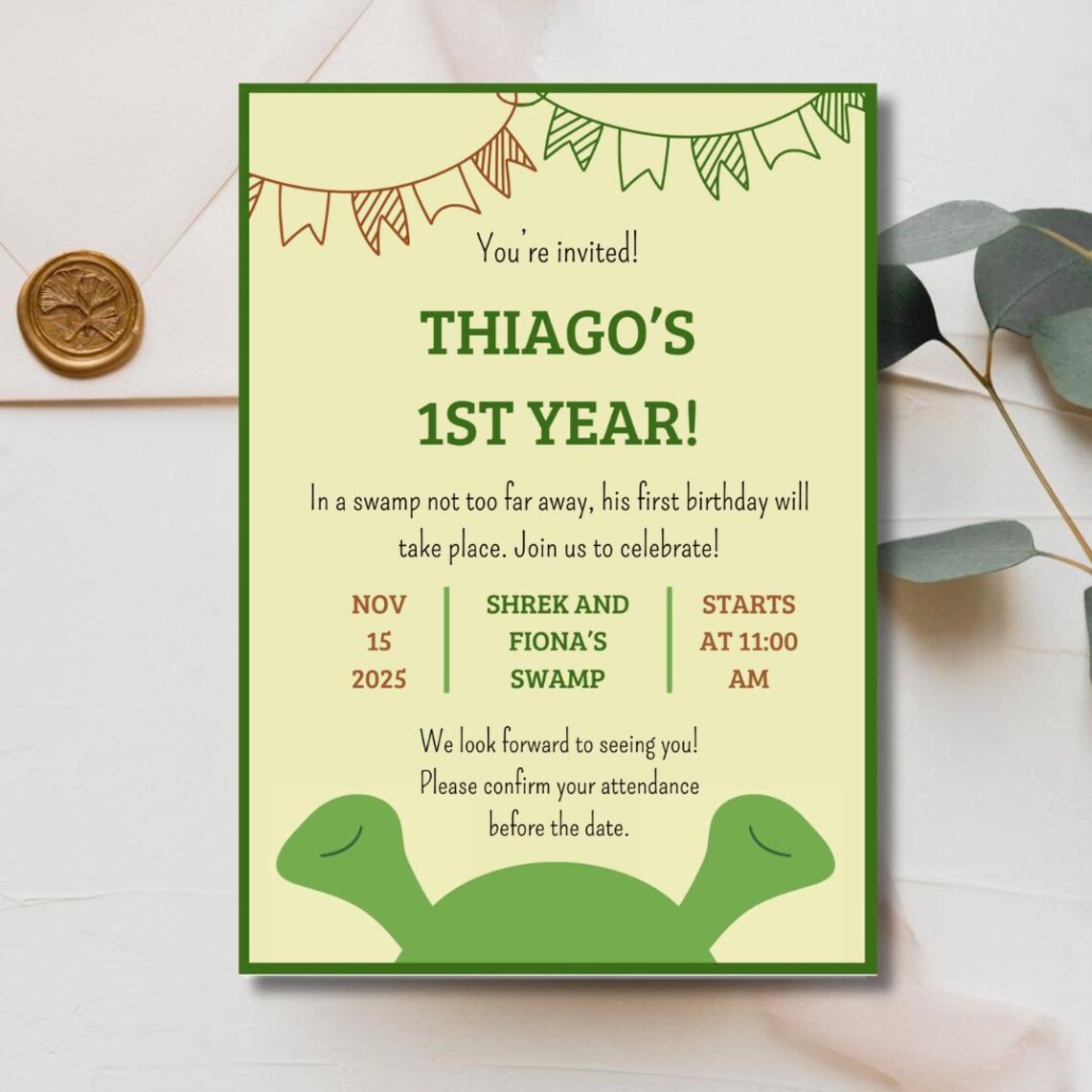Shrek-themed 1st Birthday Invitation | Custom Printable Party Invite ...