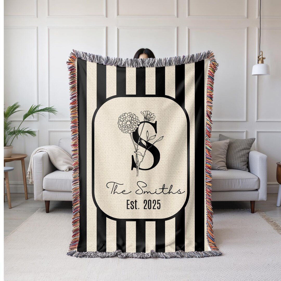 Personalized Woven Throw Blanket, Custom Family Name Blanket With ...