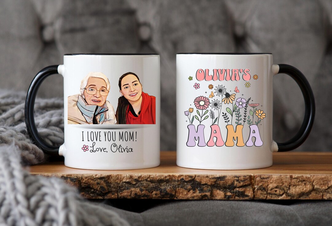 Mug for Mother, Personalized Mom Photo Mug, Cartoon Mama Painting Mug ...