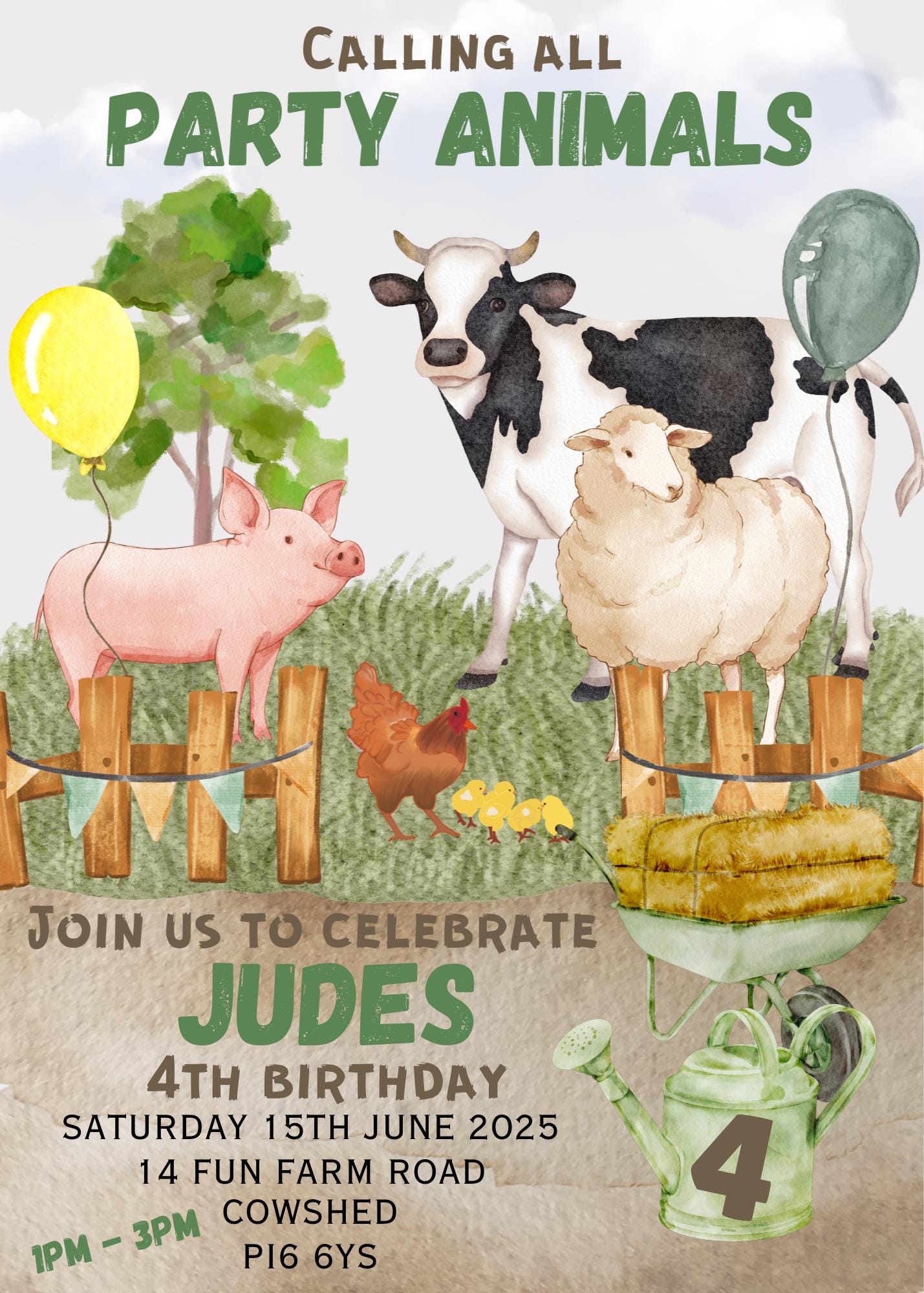 Farm Themed Birthday Invitation Customisable Invitation - Etsy