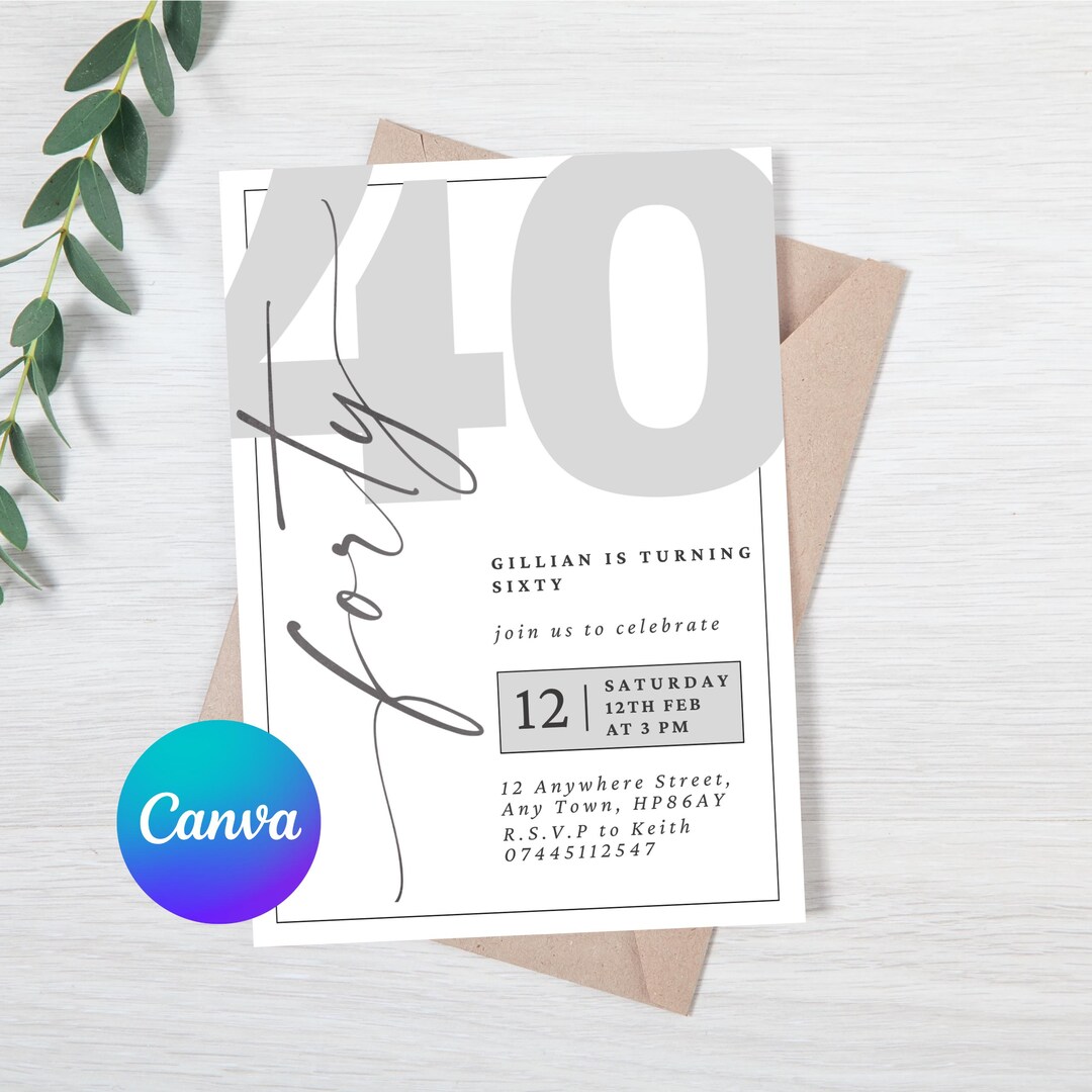 Simple Forty Birthday Invitation – Editable 40th Party Invite – Custom ...