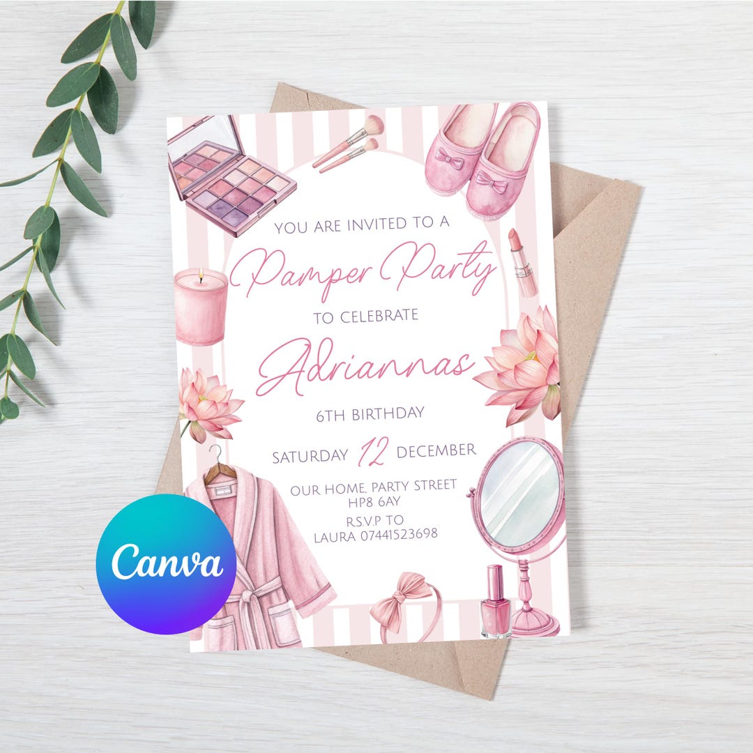 Pamper Party Birthday Invitation – Editable Spa Day Invite – Custom ...