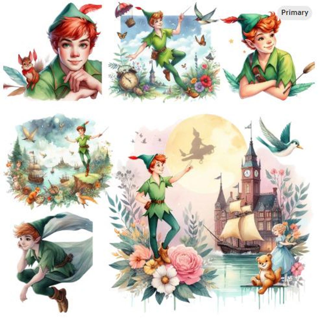 Peter Pan Digital Download Watercolor Clipart, PNG, High Resolution ...