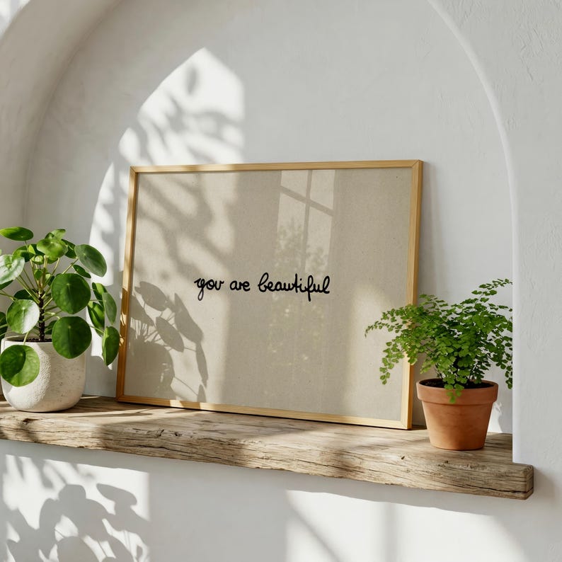 You Are Beautiful Printable Wall Art, Minimalist Quote Print, Neutral ...