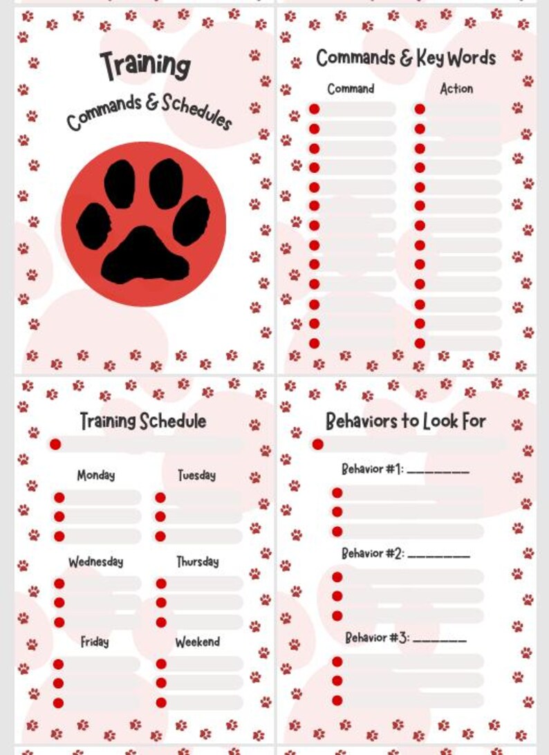 Paw Print Pet Emergency & Pet Sitter Information Binder Template - RED ...