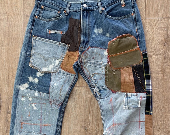 Custom Patchwork Stacked Jeans - Etsy