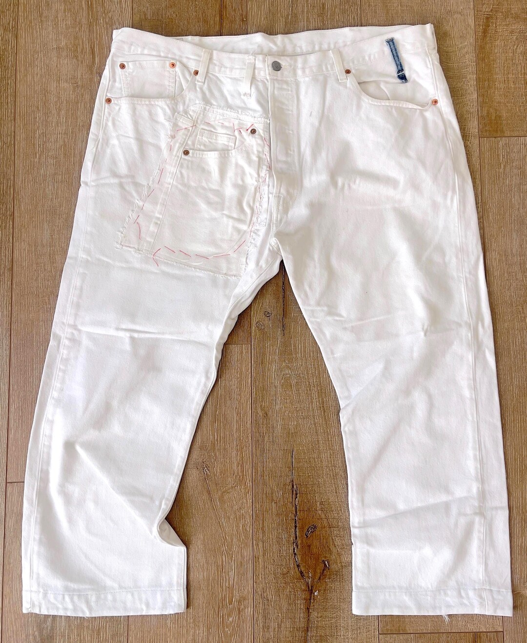 W42 L25 — 501 Jeans Men — White Heavy Weight Fabric, Denim Rework - Etsy