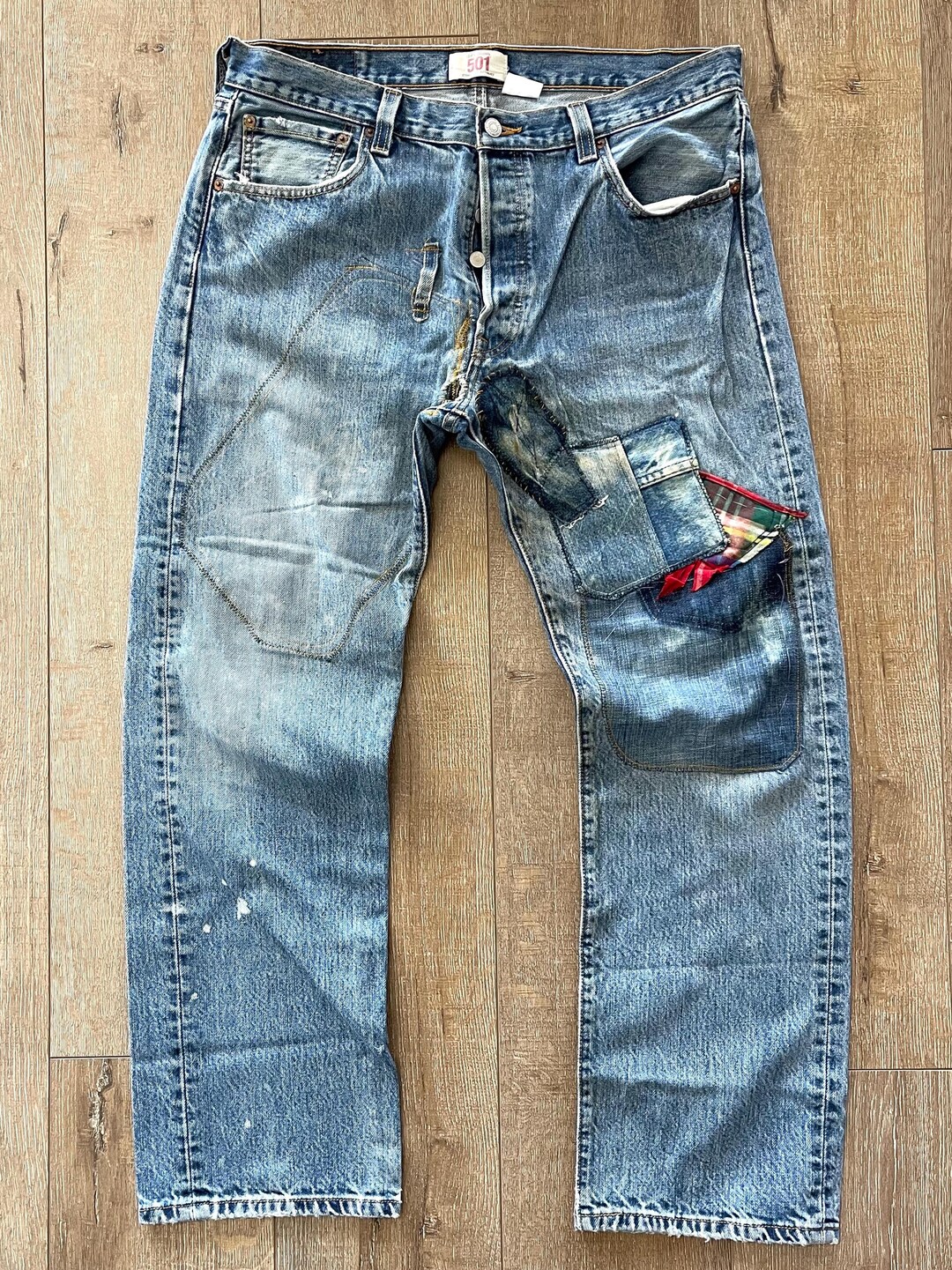 Levi’s 501 — Ragged & Patchwork, Straight Leg, Denim Rework Jeans — W36 ...