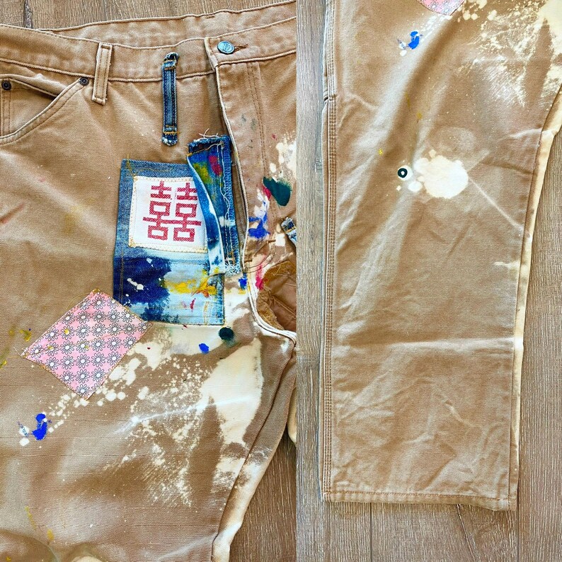 Dickies Custom Patchwork, Painted & Bleached Fades, Canvas Carpenter Pants - Etsy