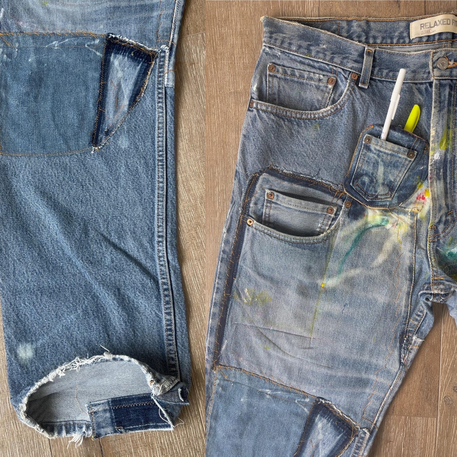 Levi’s 550 Denim Rework Jeans —ragged, Distressed, Excellent Patchworks ...