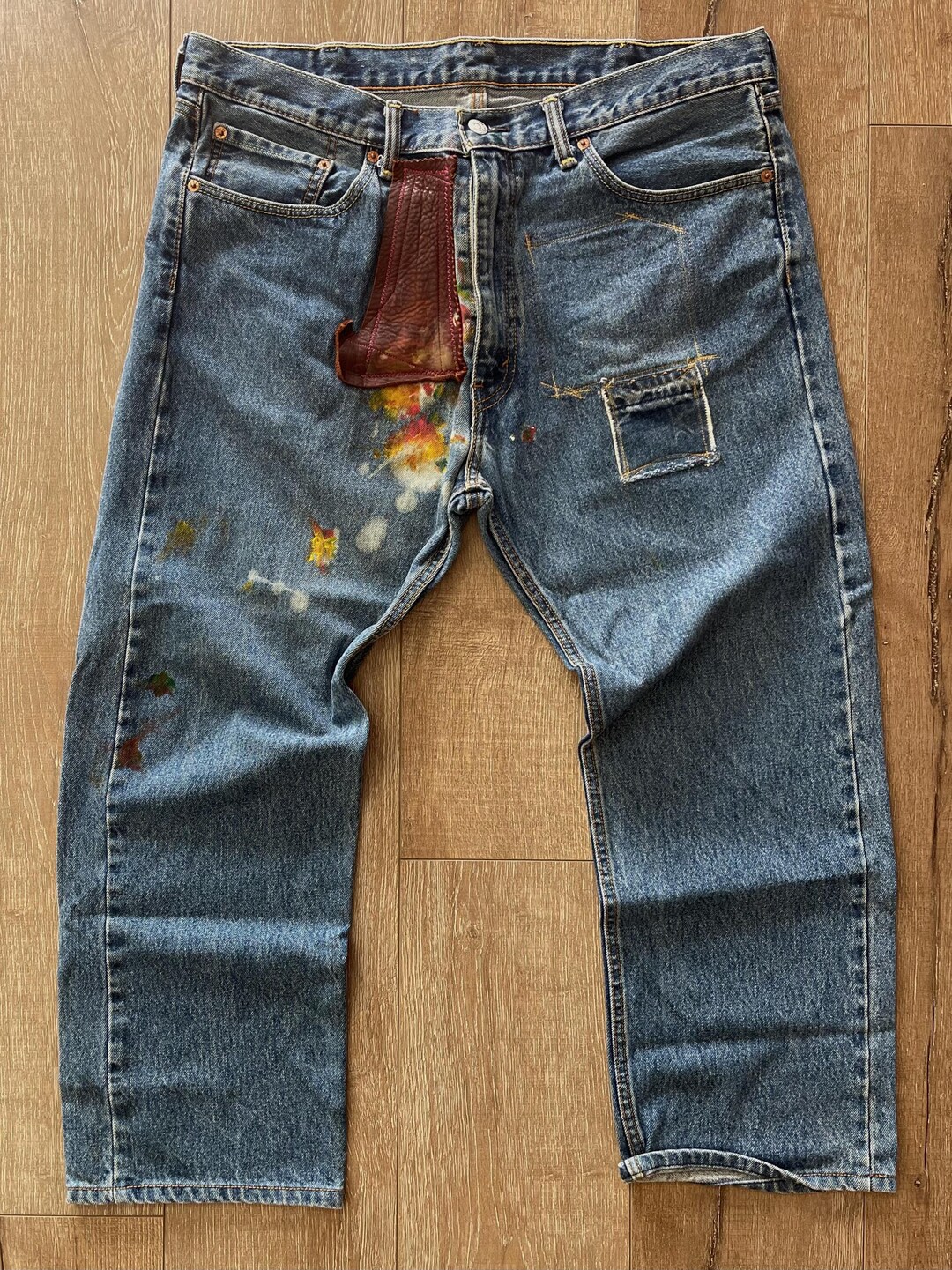 Levi’s 505 — Painted Features With LEATHER Patchwork, Denim Rework ...