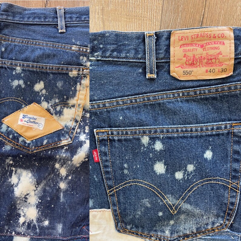 W41 L29.5 550 — SUPER Patchwork, Bleached Fades, Leather Patch Pocket ...