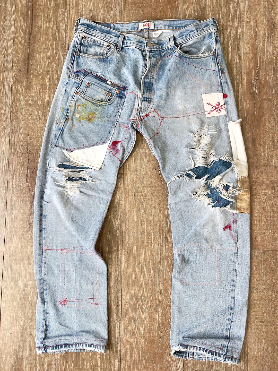W37 L31 — 501 Jeans Men — Indigo, Fades, Distressed, Denim Rework ...