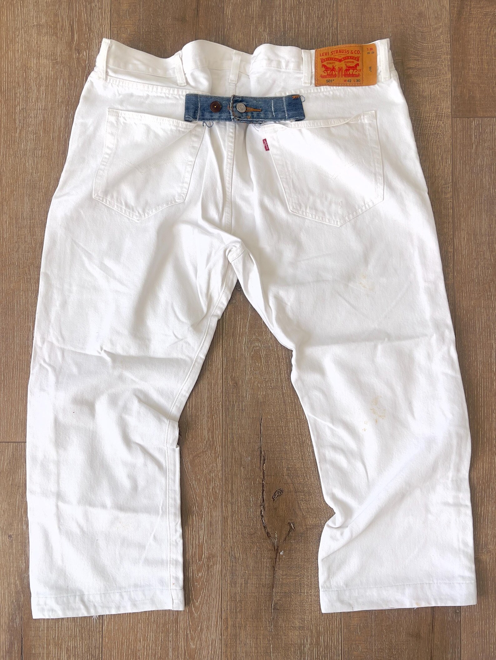 W42 L25 — 501 Jeans Men — White Heavy Weight Fabric, Denim Rework - Etsy