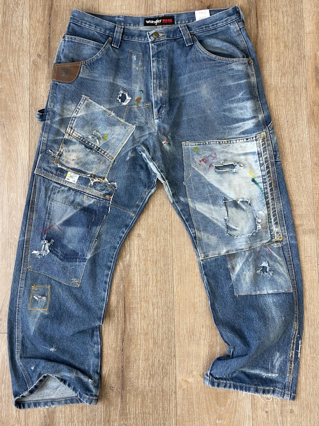 W37 L29 — Worker Pants Jeans — Denim Rework, Fades, Distressed, Ragged ...