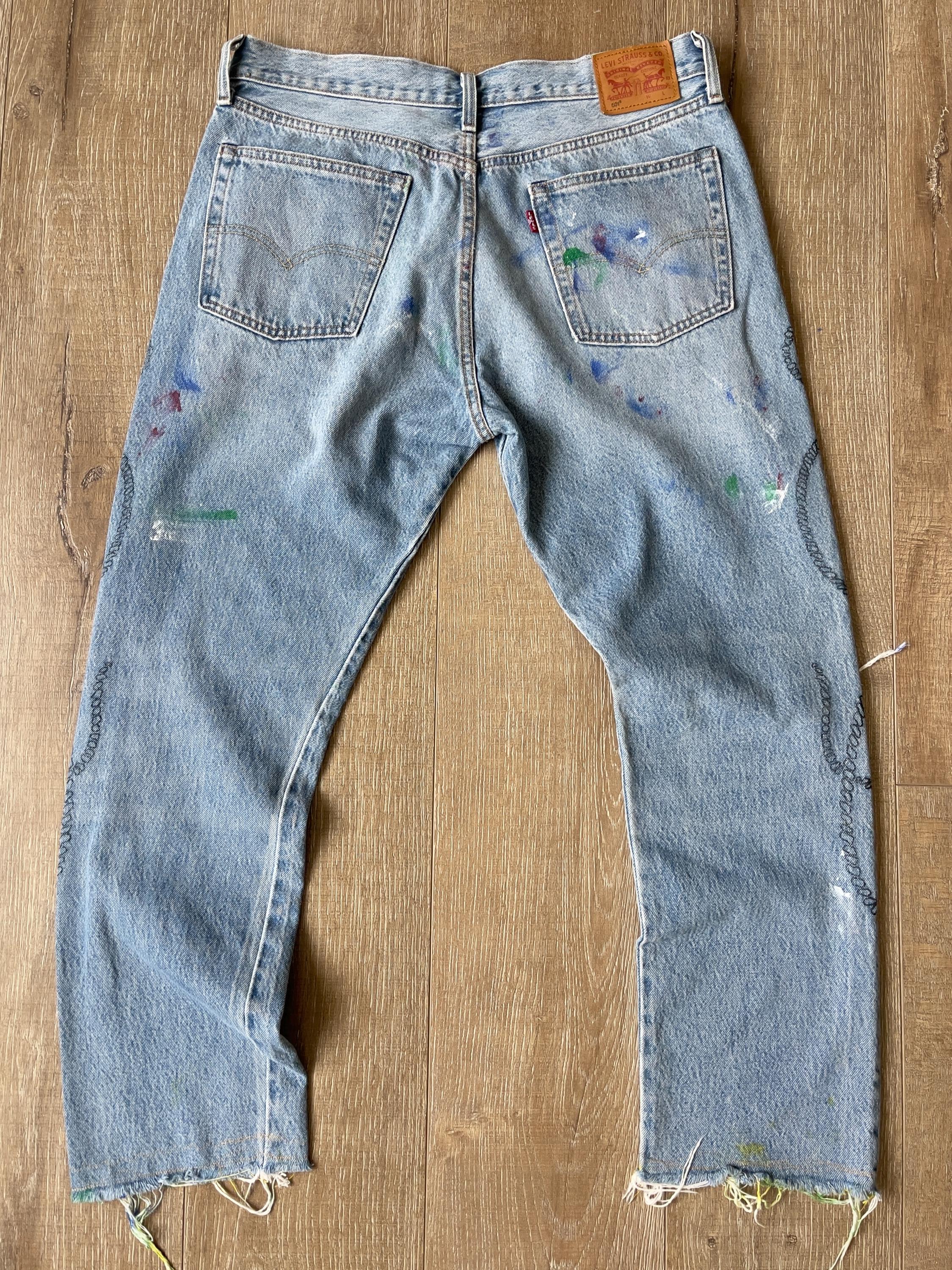 W33 L27.5 — 501 Jeans — Indigo, Denim Rework, Fades, Distressed ...