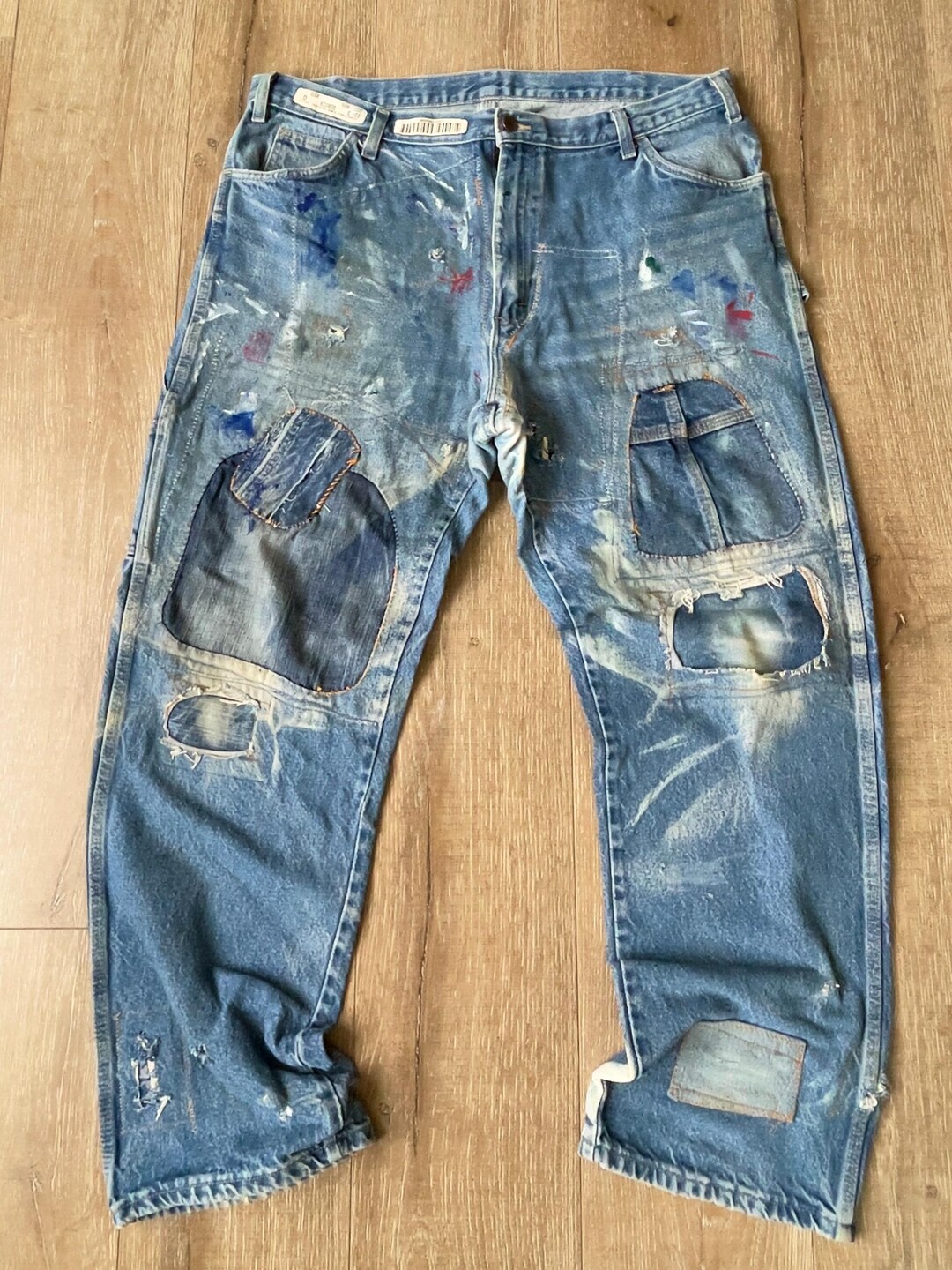 W38 L30 — Worker Pants Men — HEAVYWEIGHT, Denim Rework, Ragged, Fades ...