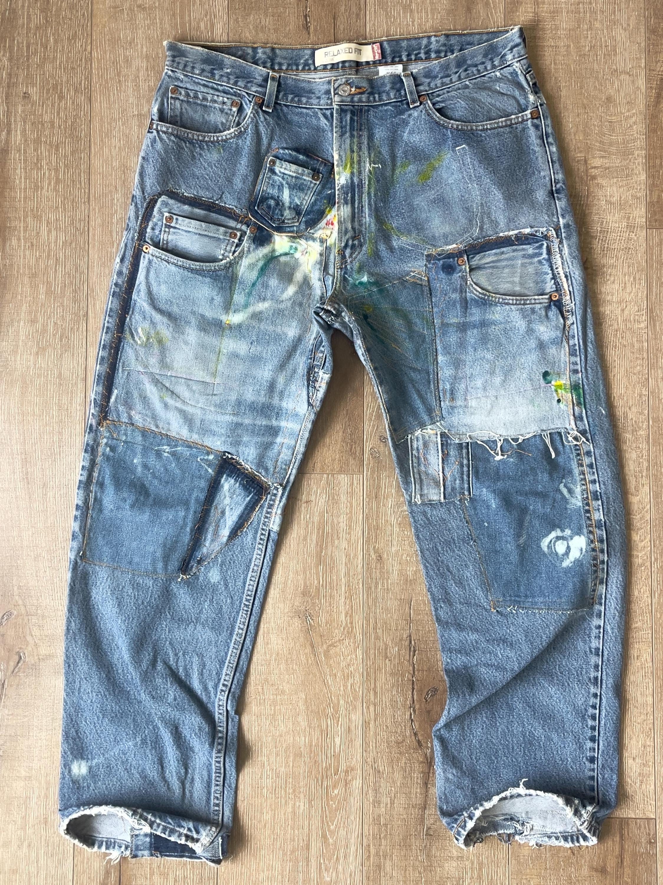 Levi’s 550 Denim Rework Jeans —ragged, Distressed, Excellent Patchworks ...