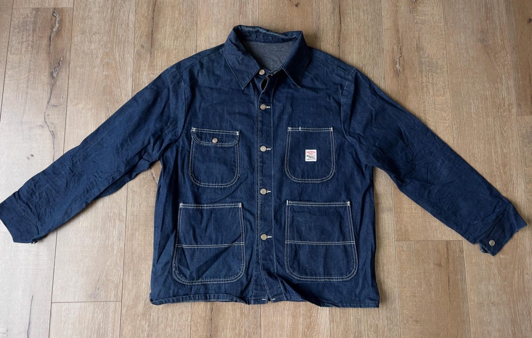 Vintage Pointer Brand Jacket — 1960s, Dark Indigo, Medium Weight, Denim Chore Coat, Slight Fades ...